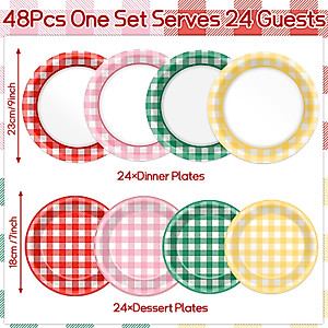 ojustbeok 48 Pcs Camp Gingham Paper Plates Gingham Checkered Bachelorette Party Supplies Glamping Birthday Dinner Plates Summer Bridal Shower Decorations Camping Themed Party Favors Baby Shower