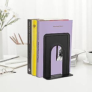 JIKIOU Book Ends Universal Premium Bookends for Shelves, Non-Skid Bookend, Heavy Duty Metal Book End, Book Stopper for Books/Movies/CDs/Video Games, 6.69 x 4.9 x 4.3 in, Black (3 Pairs/6 Pieces)
