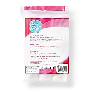 Medline Simply Soft Cotton Rounds (300 Count), 100% Cotton Absorbent and Textured Cotton Pads, Lint-Free