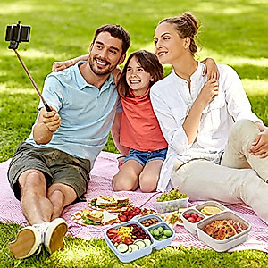 buluker 4 Pack Bento Lunch Box Set 3 Compartment Wheat Straw Meal Prep Food Storage Containers Plastic, Microwave and Dishwasher Safe (3 Compartment)