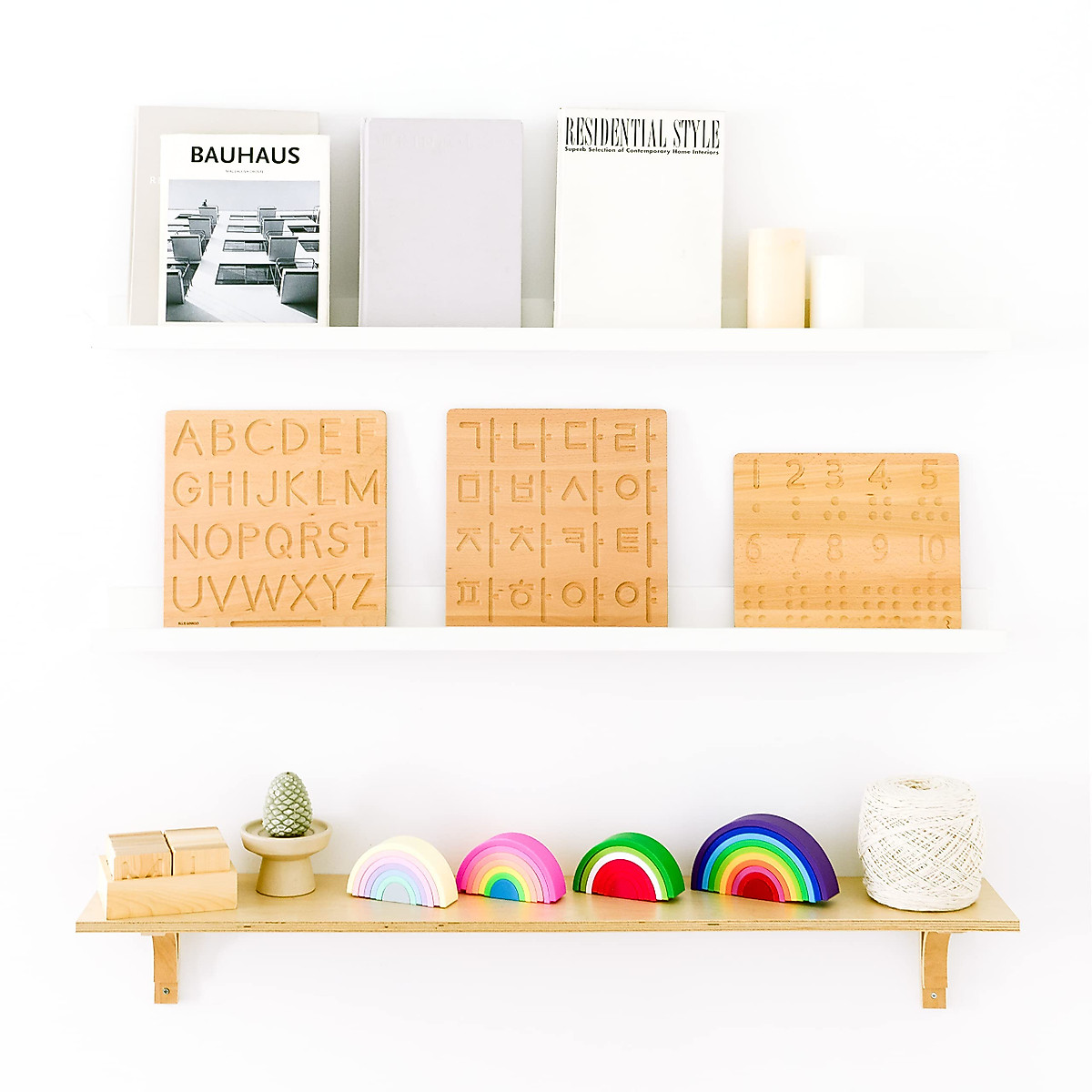 BLUE GINKGO Wooden Alphabet Tracing Board - Double-Sided Montessori Letter Tracing Board - Preschool and Toddler Learning Toys - Uppercase and Lowercase Wooden Alphabet - 11.4 x 11.4 Inches