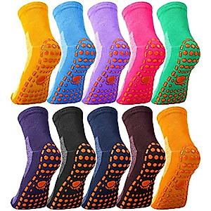 Geyoga 10 Pairs Non Slip Yoga Socks Anti Skid Sticky Grippers Socks Hospital Slipper Socks for Men Women Pilates Ballet Barre (Classic Colors)