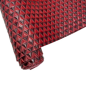 Glossy Geometry Vinyl Faux Leather Sheets, 12 x 54 inch Embossed Diamond Plaid Synthetic PU Fabric for DIY Handicrafts Keychains Pouches Making-Dark Red