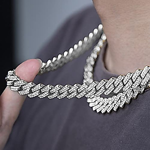 nkjegol Cuban Chain Necklaces Silver/Gold Cuban Link Chains Mens Iced Out Miami Bling Diamond Hip Hop Jewelry for Women (16 inch, Silver)