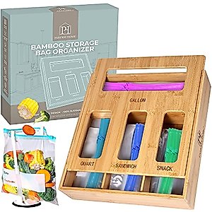 Bamboo Ziplock Bag Organizer for Drawer With Bag Holder Stand Bag Storage Organizer for Quart Ziploc Bags Sandwich Bag Organizer, Snack Baggie Organizer Gallon Storage Bags Holder, Storage Bag Holders