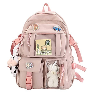 Maioloq Kawaii Backpack with Cute Bear Plush Pin Accessories Large Capacity Aesthetic School Bags Cute sage green Bookbag for Girls Teen-sage Green 111…