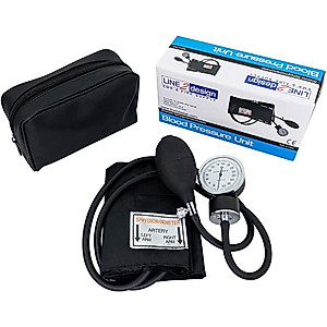 LINE2design Adult Blood Pressure Cuff - School Safety Deluxe Aneroid Sphygmomanometer with Cuff and Carrying Case Trauma Kits Black