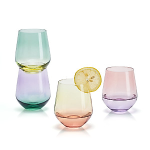 Mikasa Chroma Set of 4 Stemless Wine Glasses, 13 Ounce, Rainbow