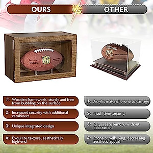 Full Size Wooden Football Display Case with Acrylic Football Stand【No Assembly Required 】 with 98% UV Acrylic Door, Sports Memorabilia Showcase and Storage Box