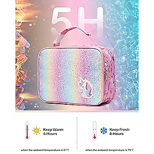 Bagseri Kids Lunch Box Insulated - Lunch Bag for Girls with Buckle Handle - Portable Reusable Toddler Leak-proof Lunchbox for School and Daycare, Pink Glitter, Unicorn