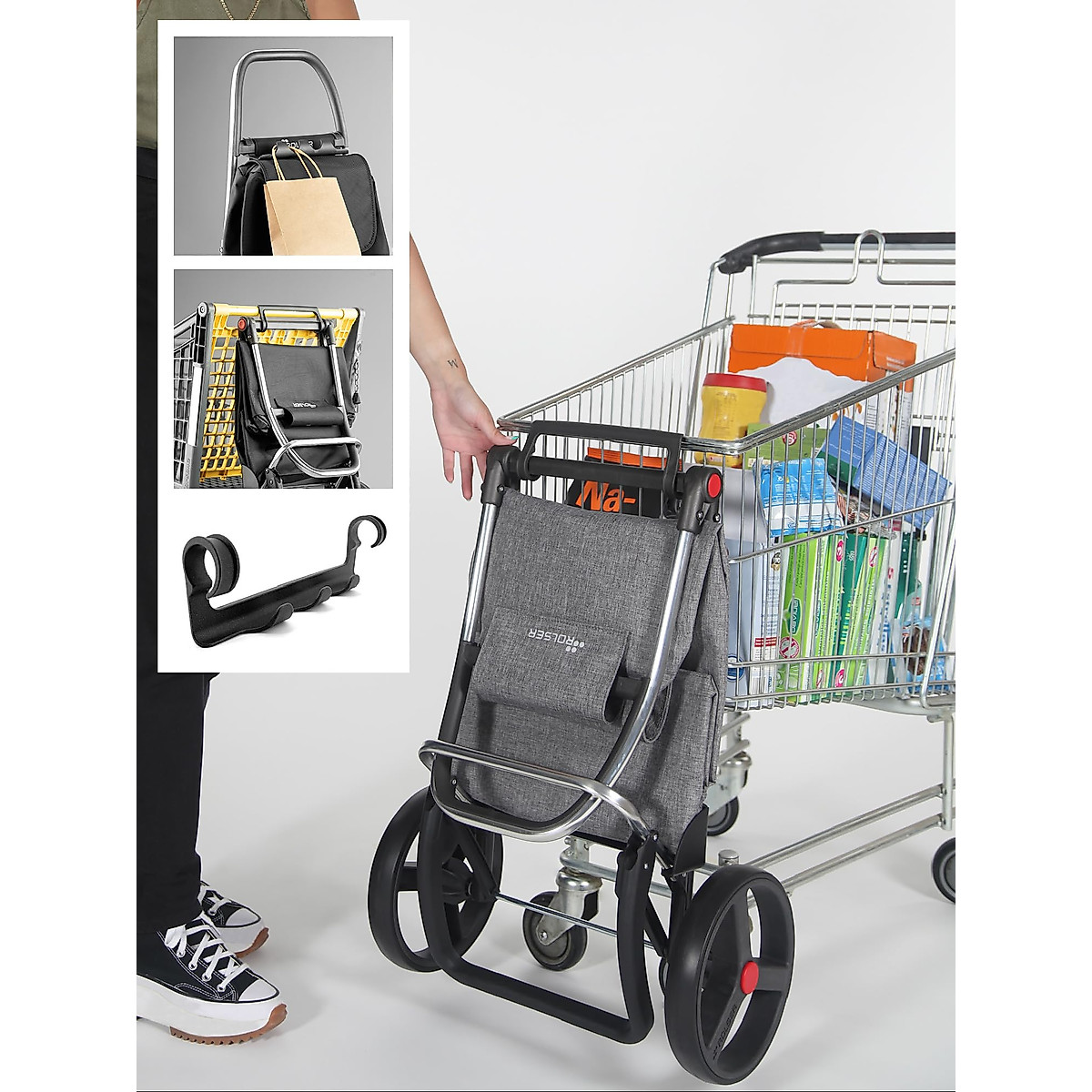 Foldable Grocery Shopping Cart with Wheels | Collapsible Personal Folding Cart for Groceries | Durable & Portable | Green