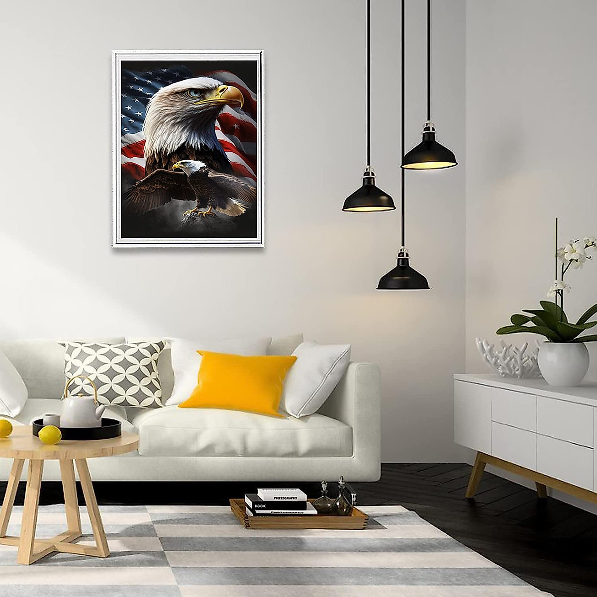 Puraikcmi 4th of July Diamond Paintings Kits for Adults Kids Eagle American Flag 16x20 Inch Patriotic Diamond Art Round Diamonds Dots Gem Wall Decor