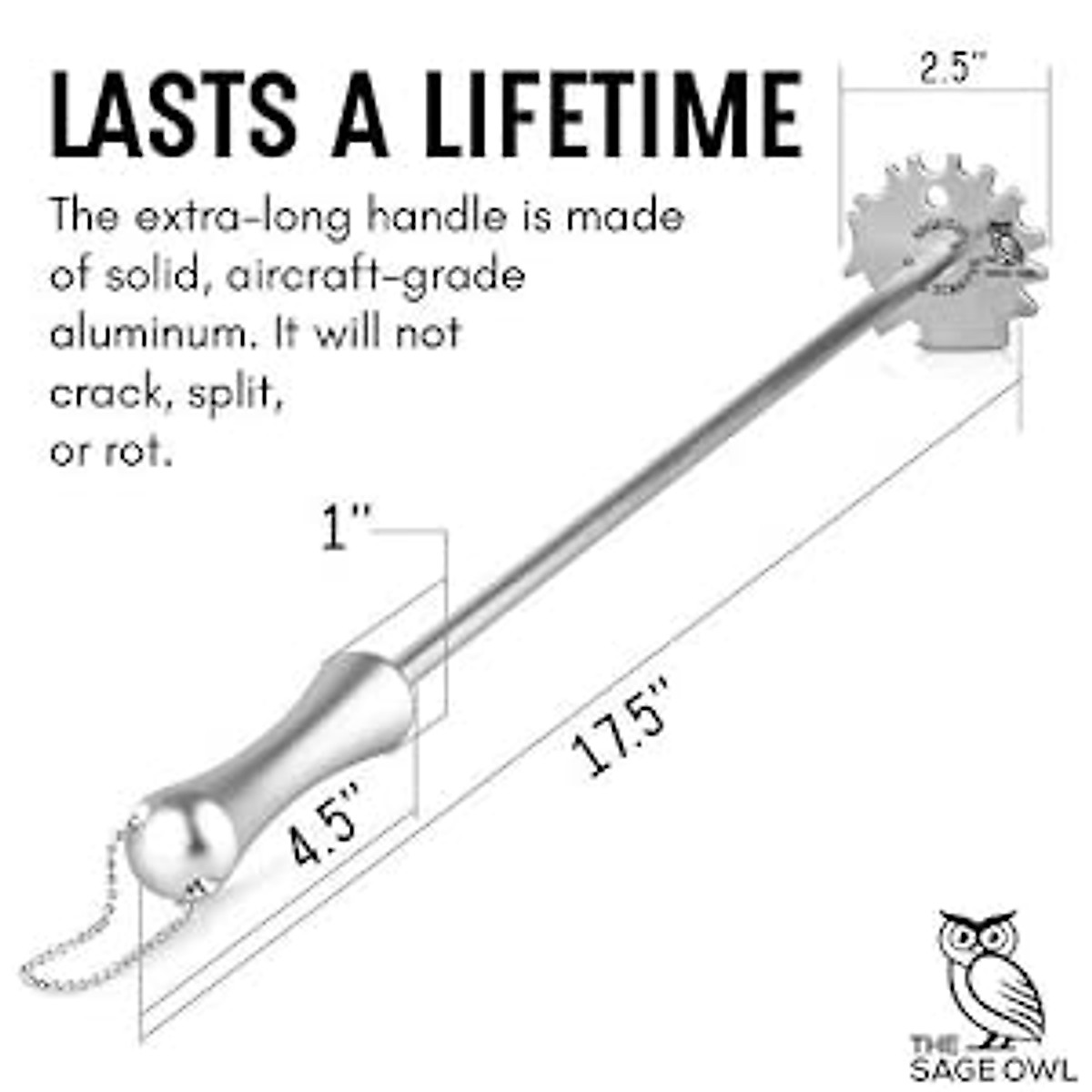 Sage Owl Grill Scraper with Long Handle - Universal Stainless Steel Grill Cleaner, Dishwasher Safe Bristle-Free Grill Brush Alternative - Unusual Gifts for Men Who Have Everything