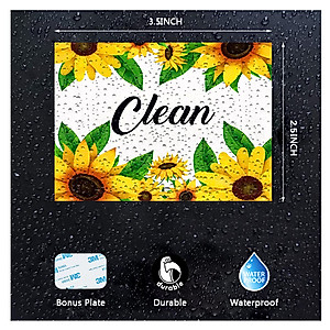 Dishwasher Magnet,Clean Dirty Sign Indicator- Double Sided Magnet with Bonus Universal Magnetic Plate, Kitchen Dish Washer Refrigerator Reversible Indicator Sunflower