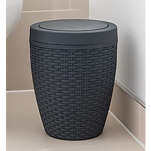 EEMKAY Addis Faux Rattan Round Swing Lid Bathroom Bin, Charcoal, 517488