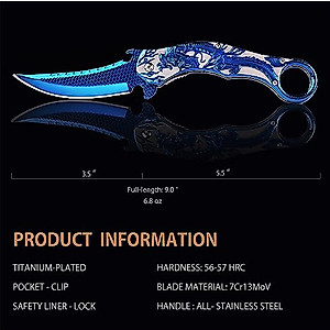 Vividstill Pocket Knife for Men, Cool Folding Knife With 3D Dragon Relief, Great Gift Edc Knife For Men Outdoor Survival Camping Hiking (Black)
