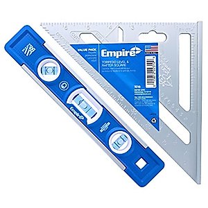 Empire EM81.9 True Blue 9-Inch Heavy Duty Magnetic Aluminum Torpedo Level and 2990 Magnum Fat Boy 7-Inch Aluminum Rafter Square Combo Kit
