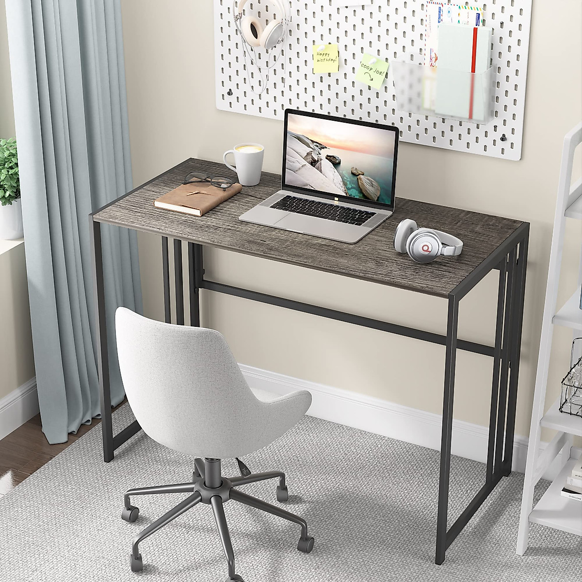 Gezen Folding Desk 40'' Computer Desk for Home Office, No Assembly Office Desk Foldable Simple Study Writing Desk Table for Small Spaces(Dark Grey)