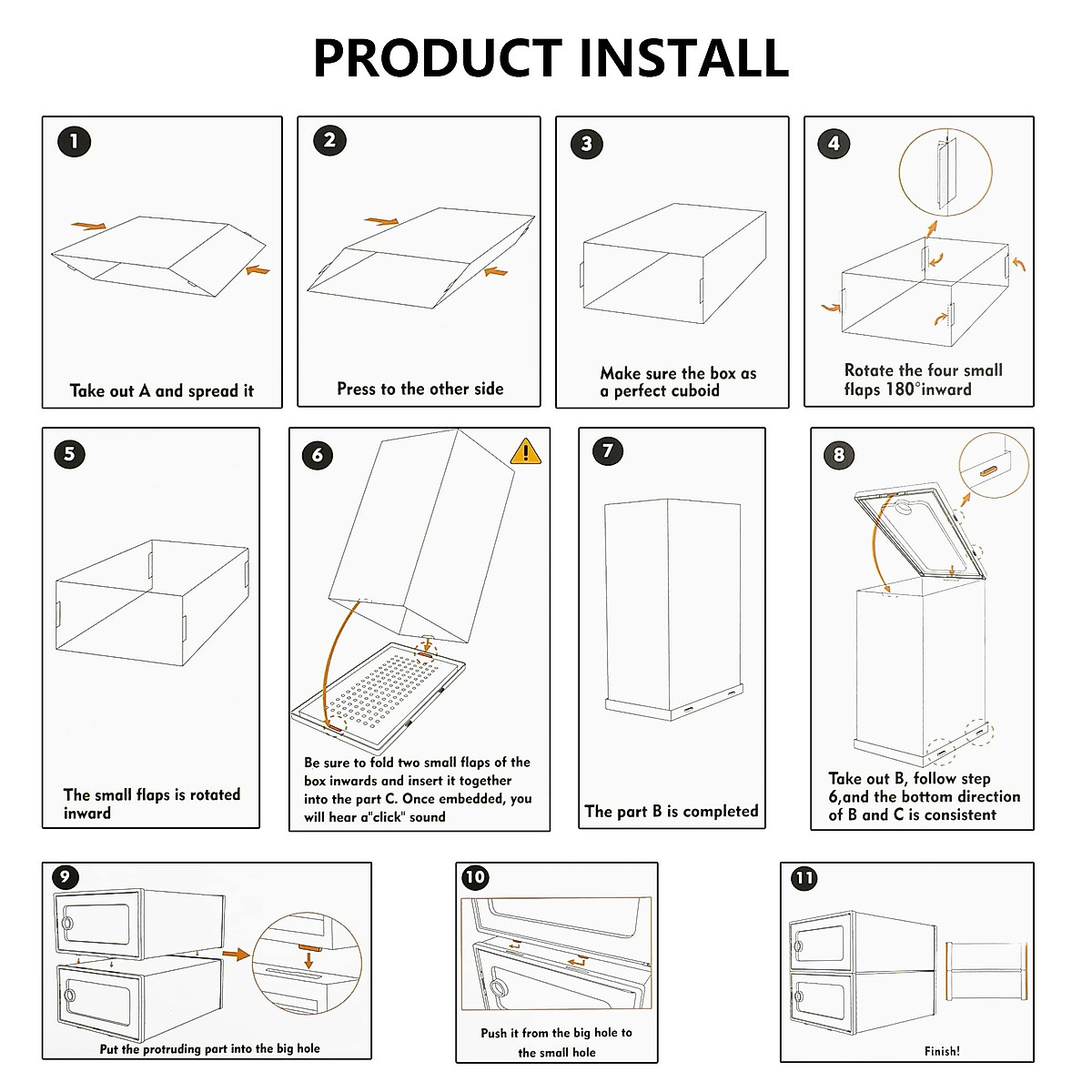 Hourleey 12 Pack Shoe Storage Box, Clear Plastic Stackable Shoe Organizer for Closet, Space Saving Foldable Shoe Rack Sneaker Containers Holders with Lids