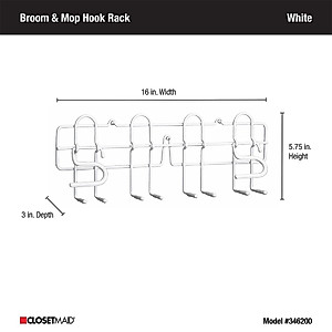 ClosetMaid 3462 Broom & Mop Holder for Wall Or Door Mount, Durable White Metal Steel, 16