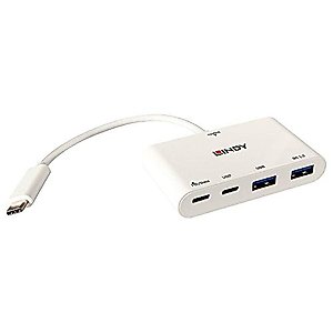 LINDY USB 3.1 Gen2 Type C Hub Cable, PD60W, TypeAx2 Type Cx2, Thunderbolt 3 Compatible, 4 Ports, 0.12m (Model Number: 43093)