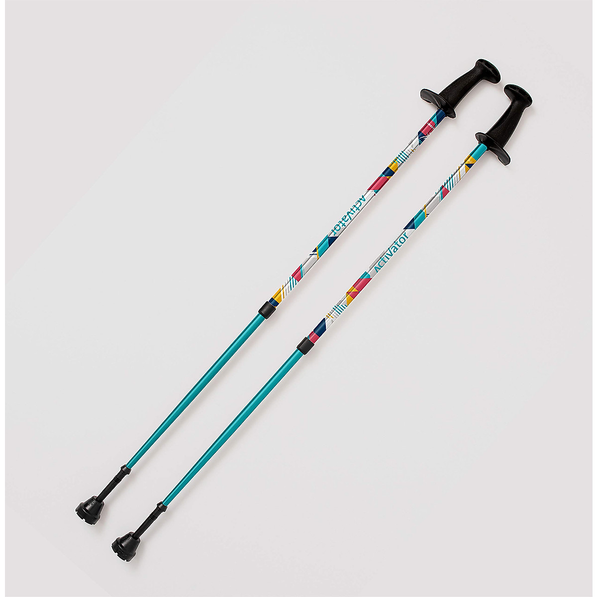 Urban Poling ACTIVATOR® MODA with Snow & Trekking Baskets, Silver with Blue, Green, & Yellow, 1 Pair – For Users 4'2"–6' – Lightweight, Aluminum Nordic Walking Sticks – Collapsible & Adjustable Hiking