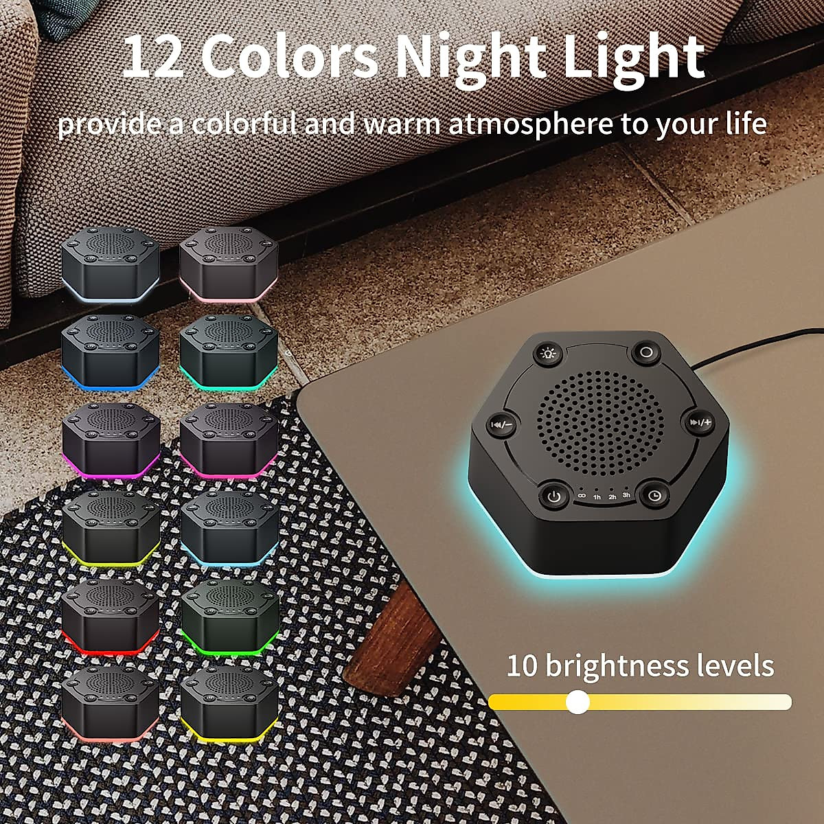 WowSleep High Fidelity White Noise Sound Machines with 30 Unique Non-Looping Soothing Sounds 12 Colors Night Light 4 Timers 10-Level Brightness 32-Level Volume and Memory Function