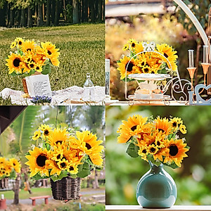 Levana.m Artificial Sunflowers Bouquet with Stems Silk Sunflowers Fake Yellow Flowers for Wedding DIY Garden Craft Art Home Decor Birthday Party Outdoor Decor
