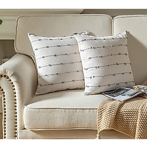 Caflife Boho Throw Pillow Covers 20x20 inches Beige and Grey, Set of 2 Modern Farmhouse Decorative Pillow Covers for Couch Bed, Living Room