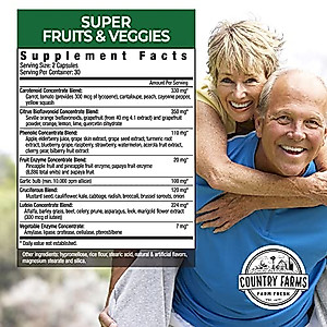 COUNTRY FARMS Super Fruits and Veggies Capsules, Whole Food Supplement, Powerful Antioxidant, Supports Energy, Immune Health, Boosts Digestive Health, 30 Super Foods, 30 Servings