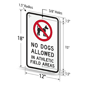 SmartSign No Dogs Allowed in Athletic Field Areas Sign - 2 Pack, 18 x 12 inch, 2mm Thick Aluminum Composite, Red/Black on White, Made in USA