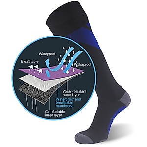 RANDY SUN Waterproof Socks for Men, Unisex Knee High Military Socks Neoprene Socks for Women Hiking Kayaking Wading Socks Unisex Black&Blue&Gray, Large