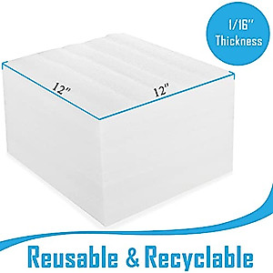 100 Pack Foam Sheets, DAT 12" x 12", 1/16" Thickness, Foam Wrap Cushioning Material, Moving Supplies for Packing Storage and Shipping