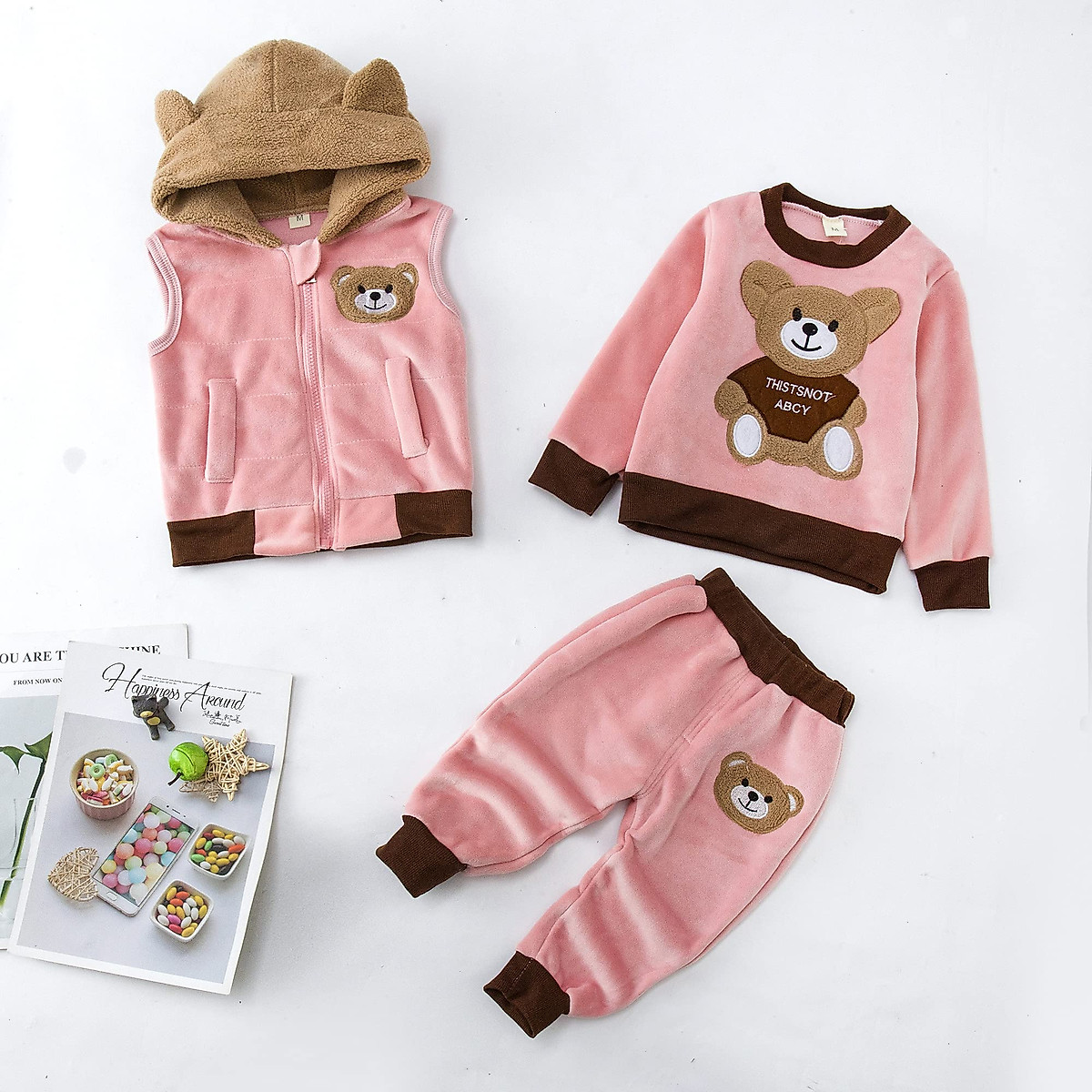 keaiyouhuo 3PCS Winter Toddler baby boy girl clothes 6-24 Months Baby Sweaters Coat + Pants + Hooded Vest Outfit Set