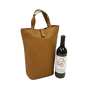 Piel Leather Doulbe Wine Tote, Saddle, One Size