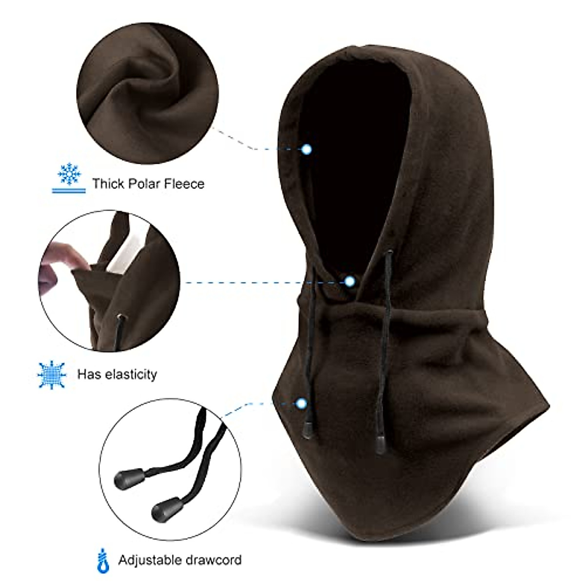 BINE Mens Winter Hat Cold Weather Face Mask Balaclava Hood Outdoor Sports Balaclava Windproof Brown