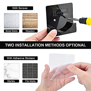 Shower Curtain Rod Holder for Wall - Adhesive Tension Rod Retainer Brackets with Sticky Tape for Quick Stick on and Stainless Steel Screws for Drilling Installation (Black)