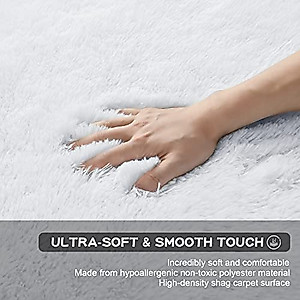 Terrug Super Soft Oval Rugs for Kid's Room, Cute Fluffy Plush Rugs 2.6x5.3 Feet for Girls Bedroom Dorm, Non-Slip Modern Shaggy Carpet for Living Room, Home Decor White for Bedroom White