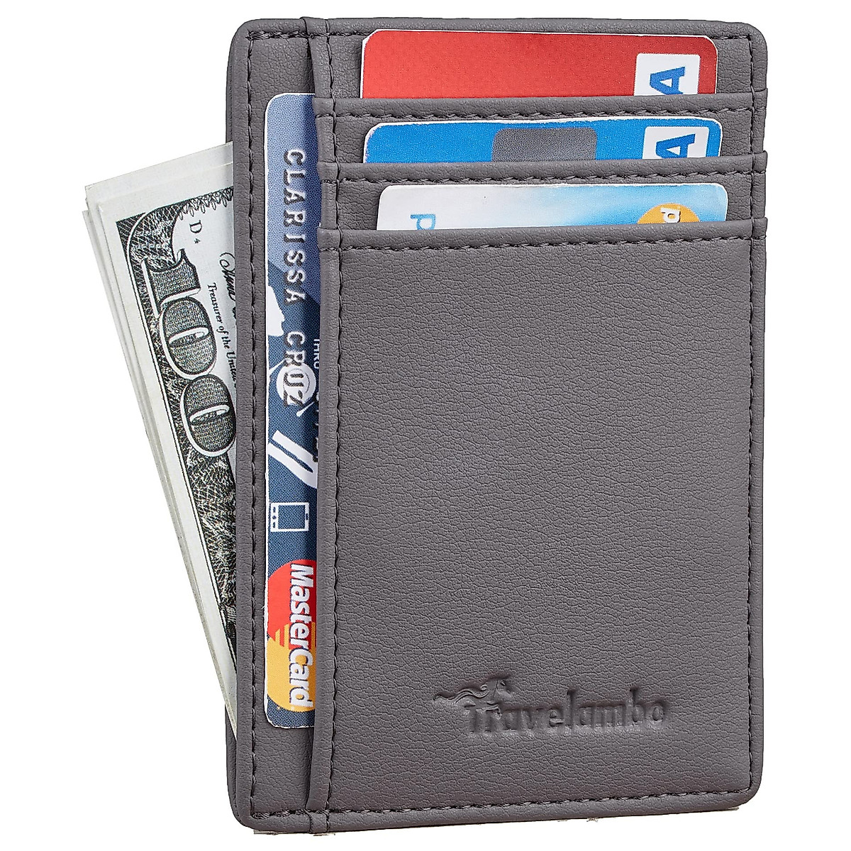 Travelambo Front Pocket Minimalist Leather Slim Wallet RFID Blocking Medium Size(VP Grey Light)
