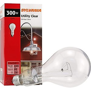 Sylvania 15740 300-Watt Incandescent, 5870 Lumens, E26 Medium Base, PS30 Shape Industrial Light Bulb, Clear Finish, 120V