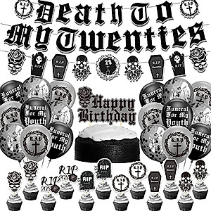 Death to My 20s Decorations 30th Birthday Decorations, Death to My 20s Party Supplies Including Birthday Banner Cake Cupcake Toppers Balloons, Funeral for My Youth Funny Thirtieth Birthday Party