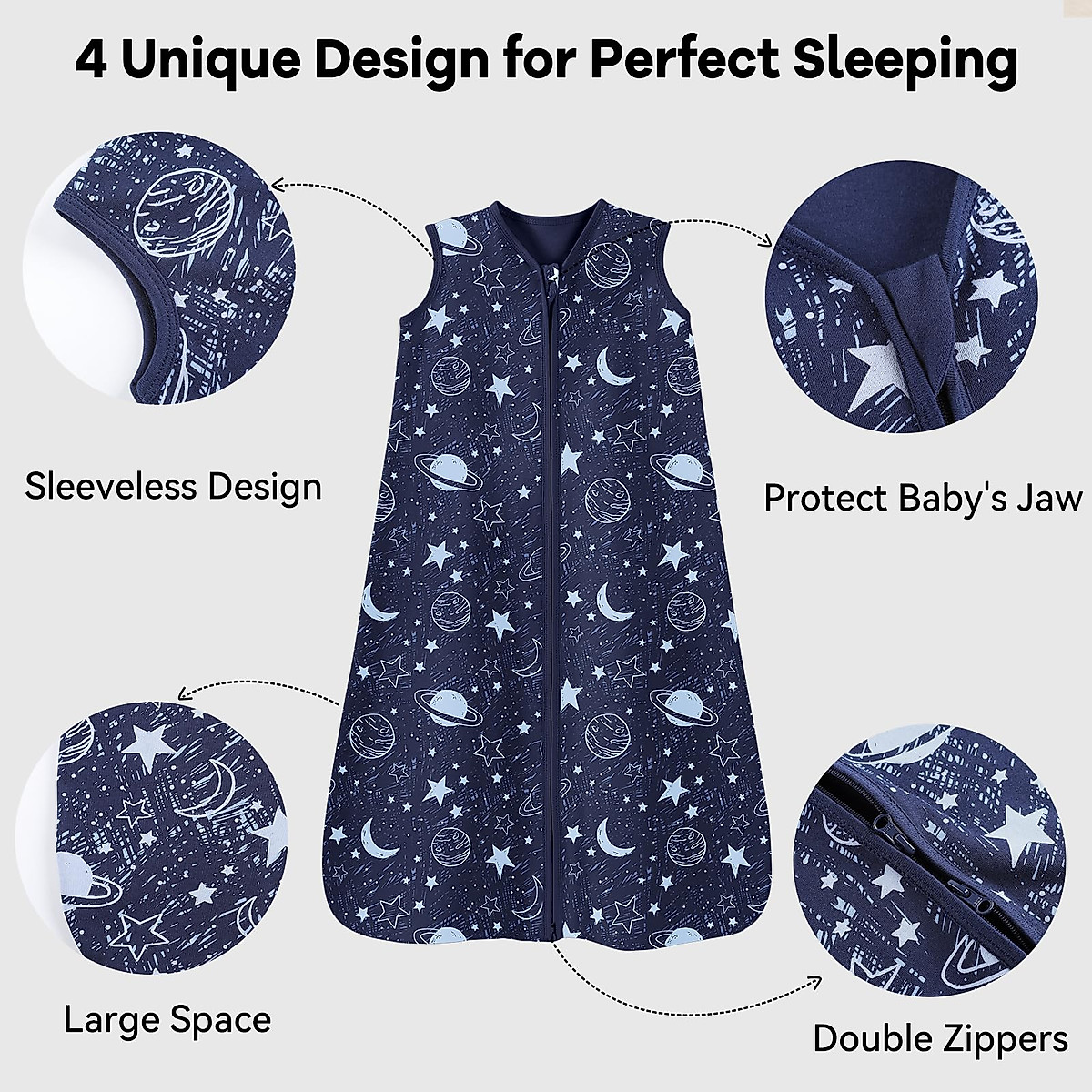 Unnivoll Baby Sleep Sack 6-12 Months 3 Pack 100% Cotton Lightweight 0.5 TOG Wearable Blanket Baby Sleep Bag with 2-Way Zipper for Newborn Infant Blue