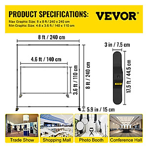VEVOR 8 X 8 Ft Banner Stand Adjustable Height and Width Display Backdrop Lightweight Portable Trade Show Wall for Photography