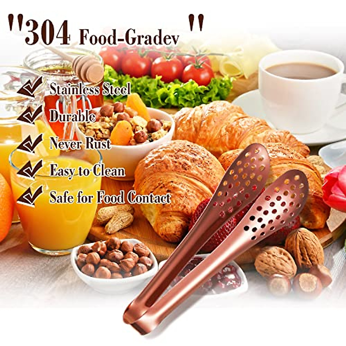 Vesici 12 Pieces Mini Serving Tongs Small Tongs Serving Utensils, Ice Tongs Mini Sugar Tongs, Small Tongs for Appetizers, 5 Inch(Rose Gold)