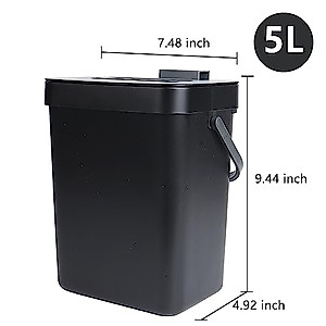 VIGIND Hanging Small Trash Can with Lid Under Sink for Kitchen, 5 L/ 1.3 Gallons Plastic Waste Basket,Food Waste Bin,Kitchen Compost Bin for Counter Top,Bathroom/Office (Black)