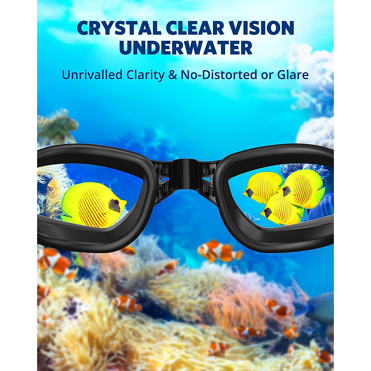 Aegend Swim Goggles, Swimming Goggles No Leaking Full Protection Adult Men Women Youth, Black-color Lens