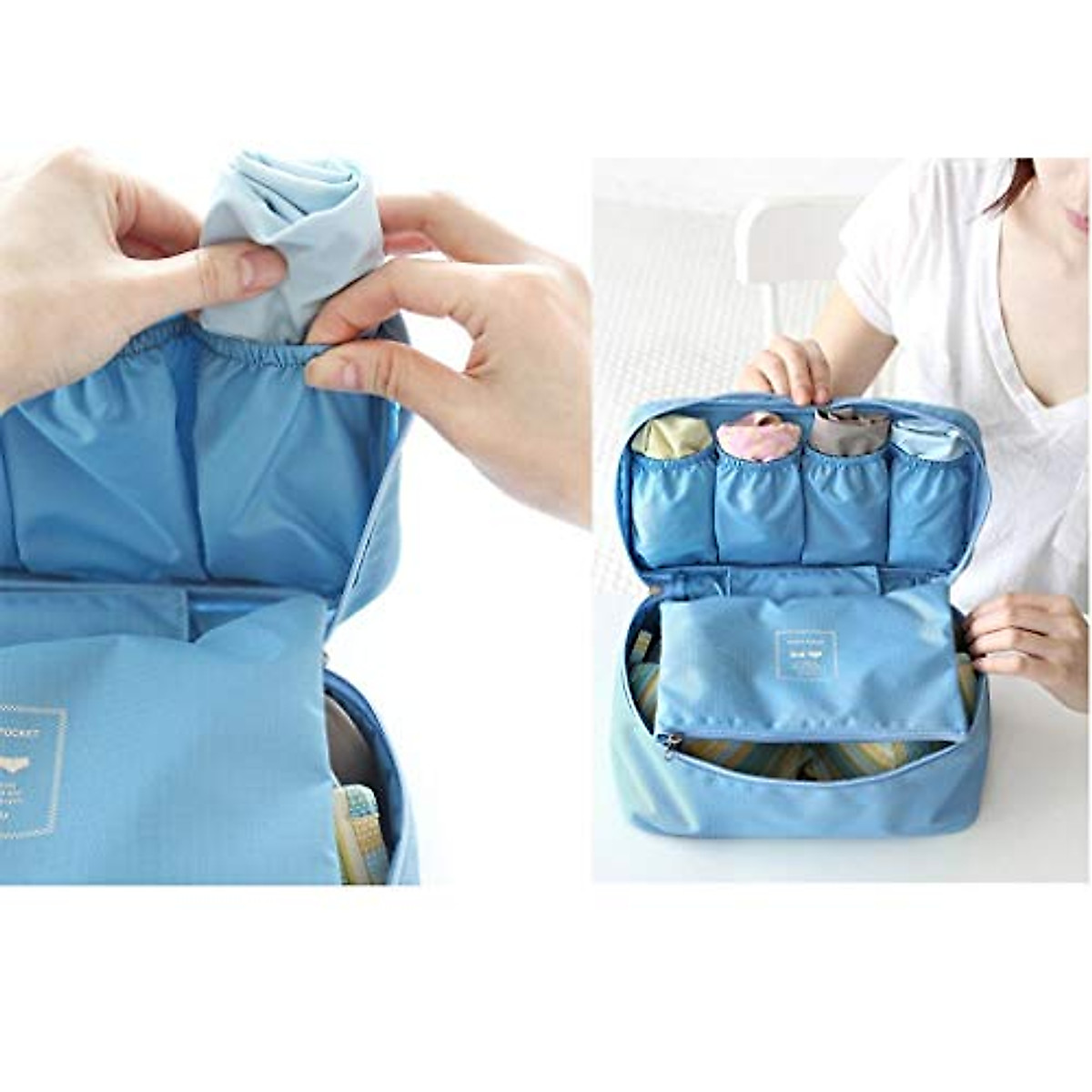 vanki 1 pc Portable Travel Drawer Dividers Closet Organizers Bra Underwear Storage Bag,Navy blue