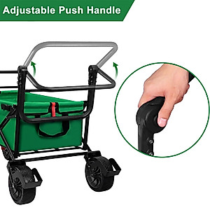 BEAU JARDIN Collapsible Folding Beach Wagon Cart Foldable All Terrain Wagon with Brake Free Standing Utility Camping Grocery Portable Rolling Outdoor Garden Sport Heavy Duty Shopping Push Green