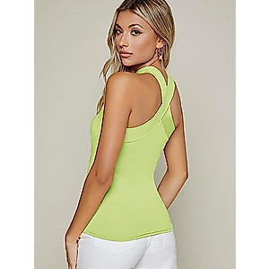 Floerns Women's Solid Criss Cross Halter Sleeveless Tee Shirt Top Lime Green S