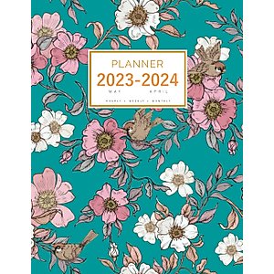 Planner 2023-2024: 8.5 x 11 Large Notebook Organizer with Hourly Time Slots | May 2023 to April 2024 | Peaceful Flower Bird Design Teal
